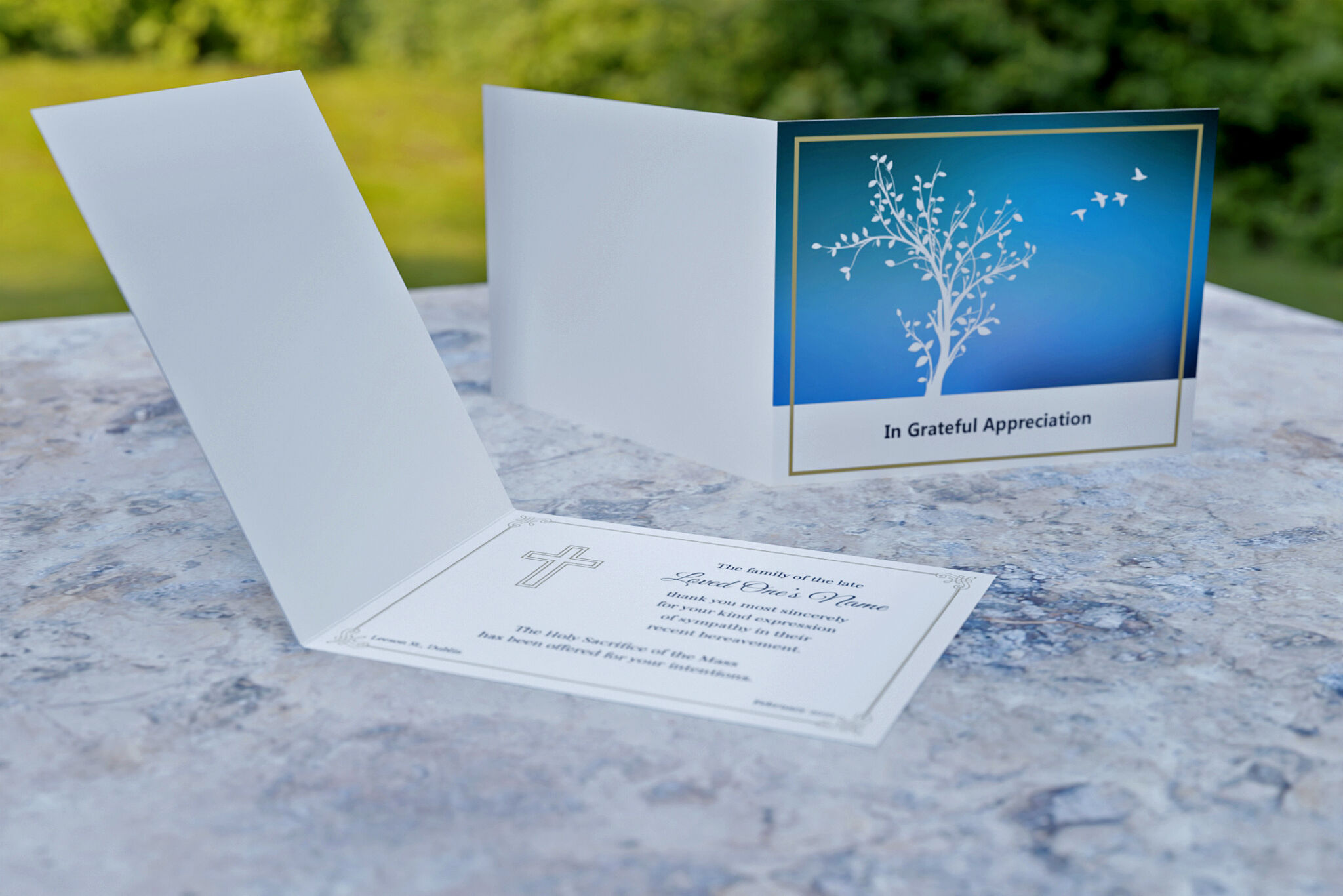 Folding Acknowledgement Card ACF4 with Tree - Memorial Printers