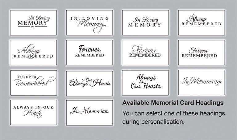 Memorial Cards - Detailed Information, Ordering & Pricing